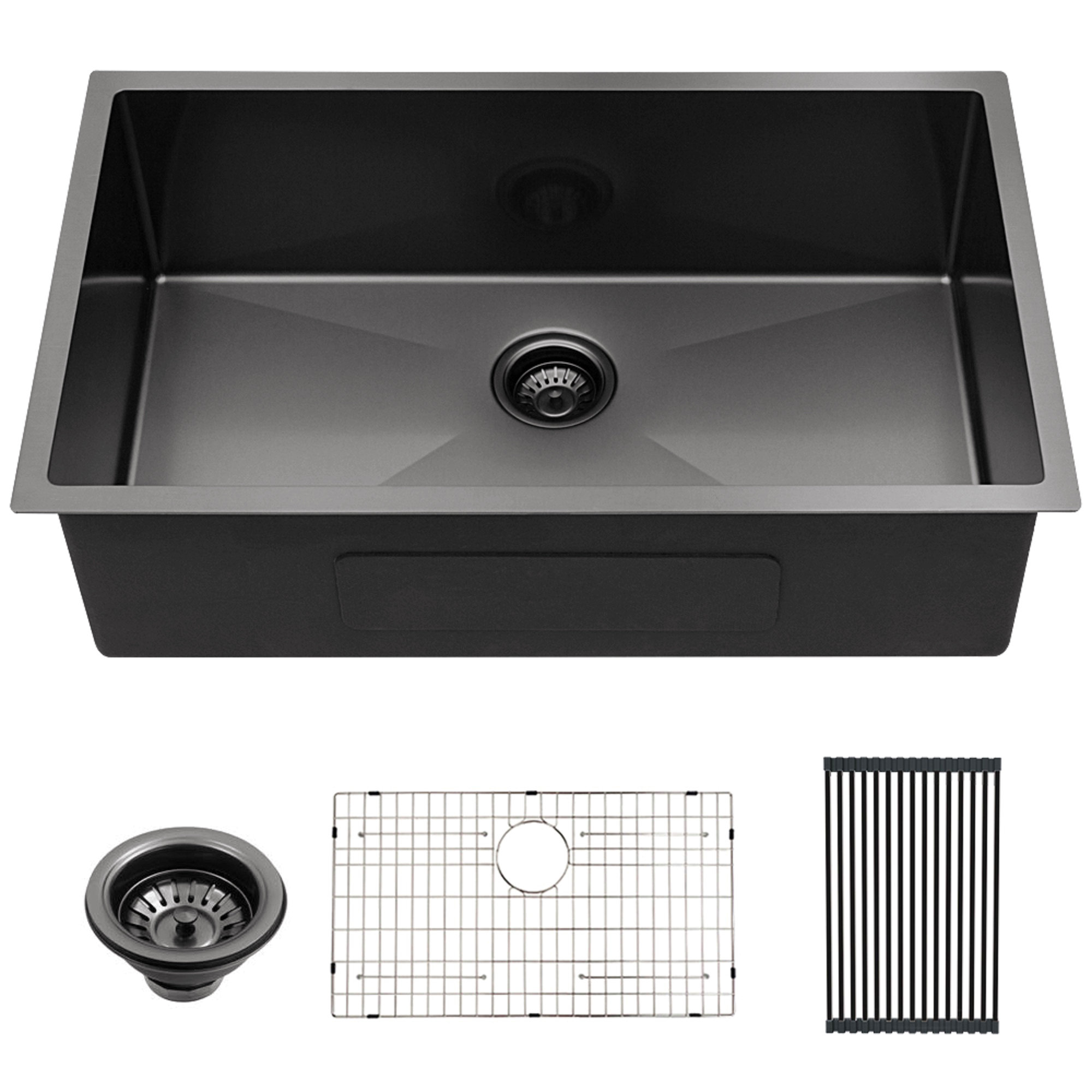 LICEN-Home 28 Inch Undermount Sink - 28"X18"X10" Gunmetal Black Undermount Kitchen Sink 16 Gauge ...